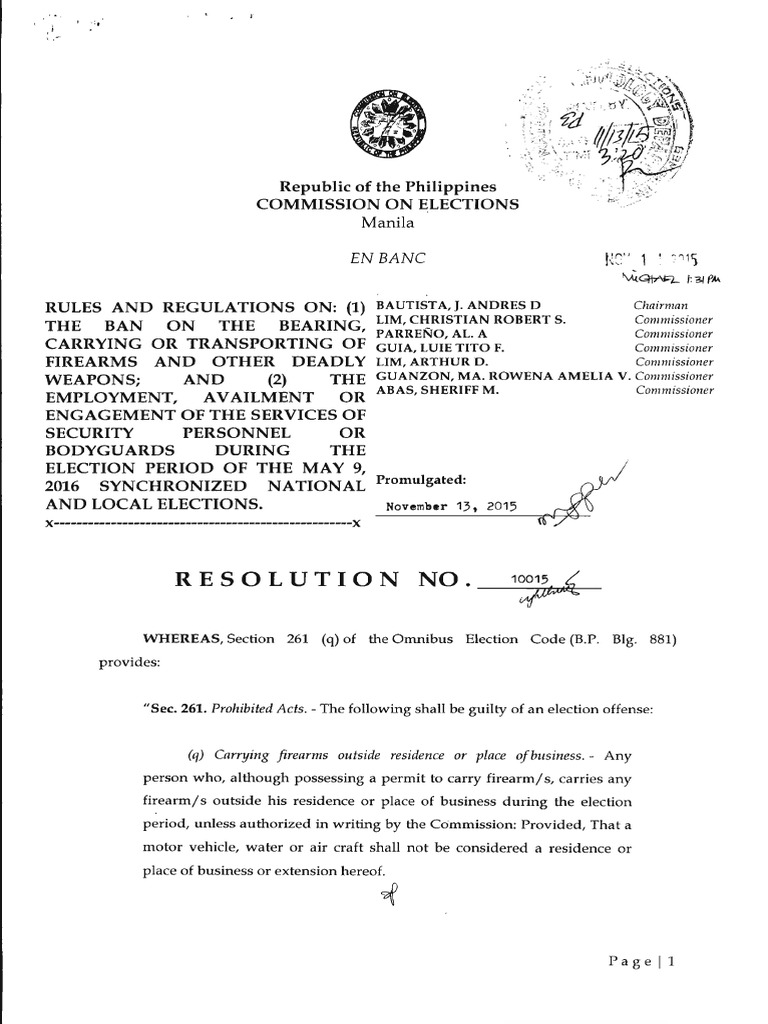 COMELEC Resolution No. 10015 | PDF | The United States | Justice