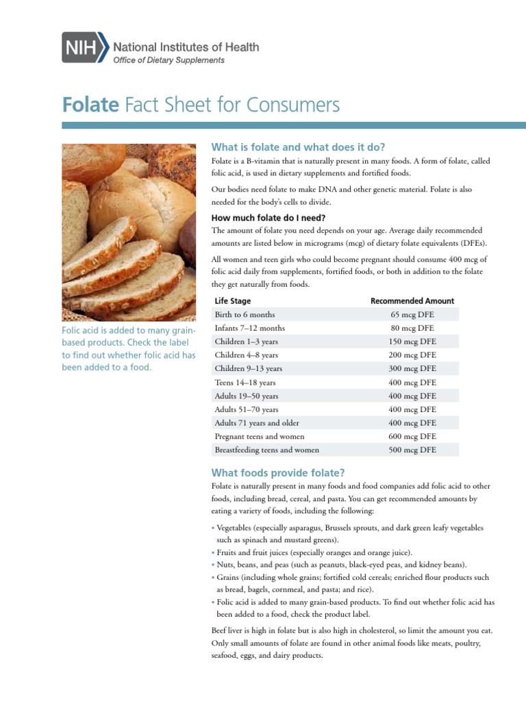 Folate Fact Sheet For Consumers: What Is Folate and What Does It Do ...