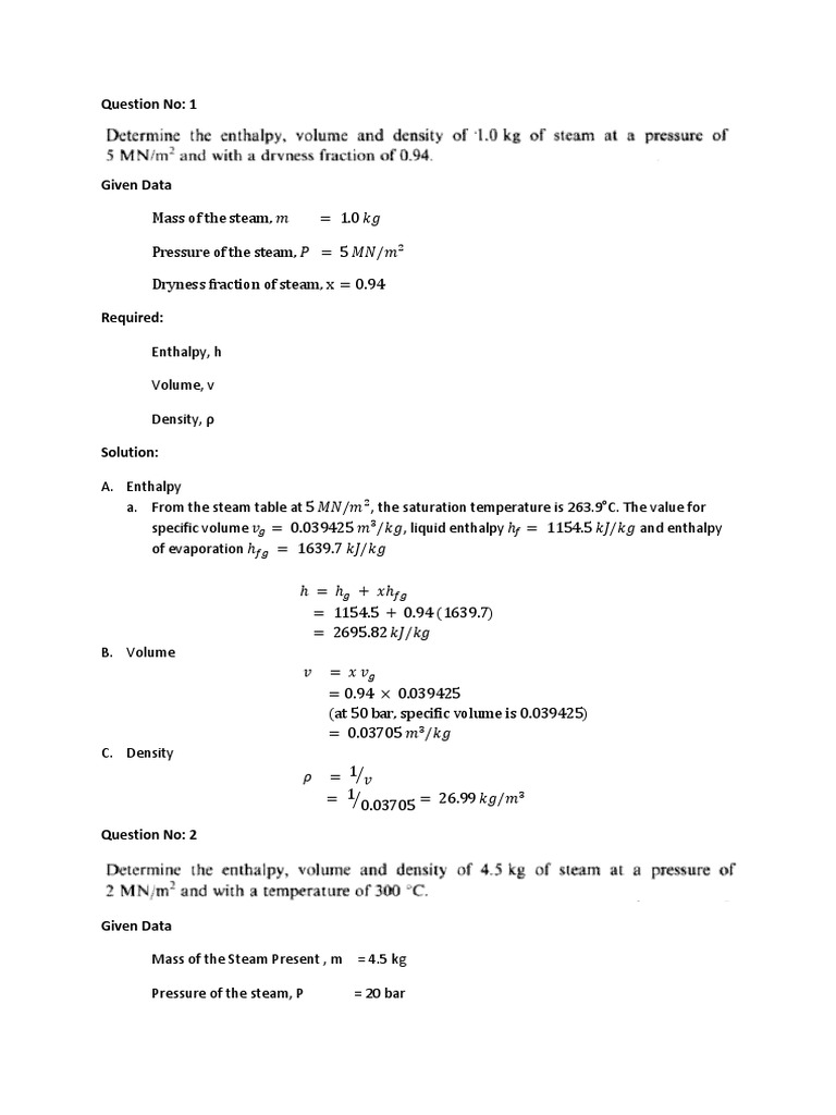 Solution Chapter 4 (Rayner Joel) | PDF | Enthalpy | Steam