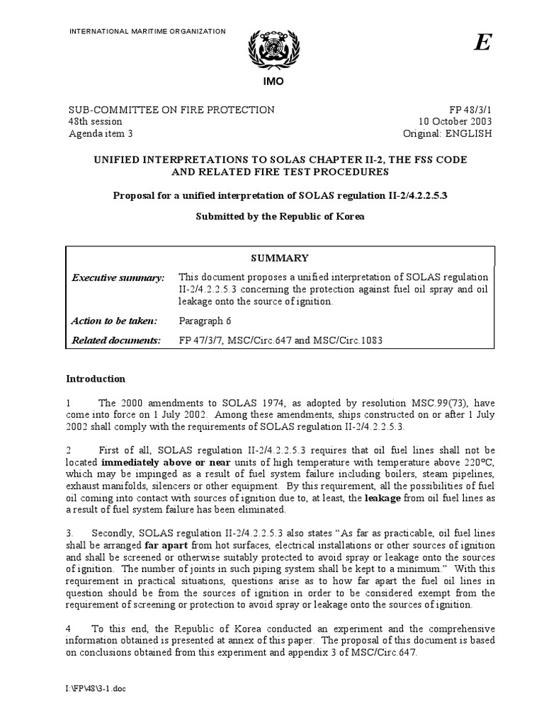 Solas Interpretation Reg. II-2 | Drop (Liquid) | Thermal Insulation