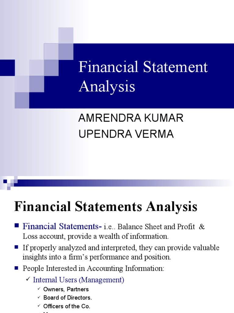 Financial Statement Analysis: Amrendra Kumar Upendra Verma | PDF | Debt | Investing