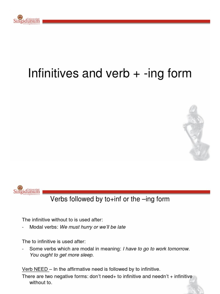 Infinitives and Verbs + Ing Forms | PDF | Verb | Linguistic Morphology