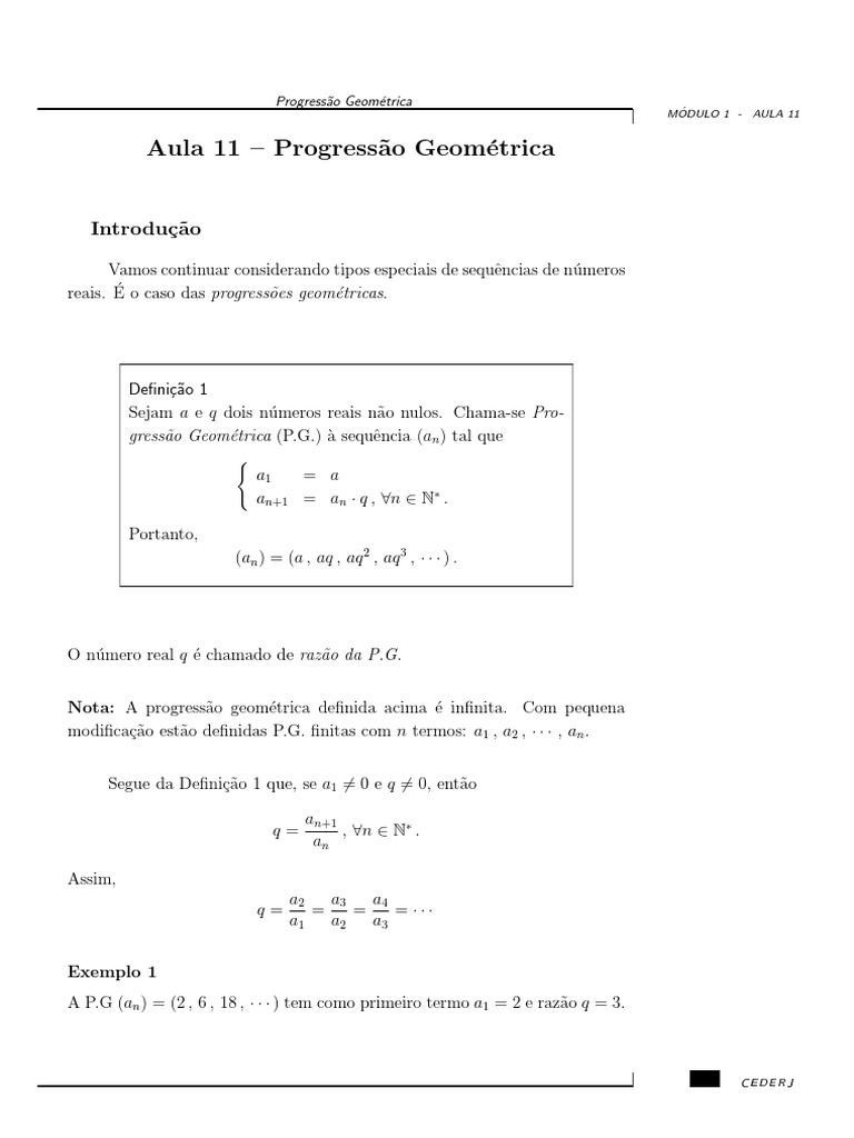 Progressão Geométrica: Definições e Exemplos | PDF | Estruturas ...