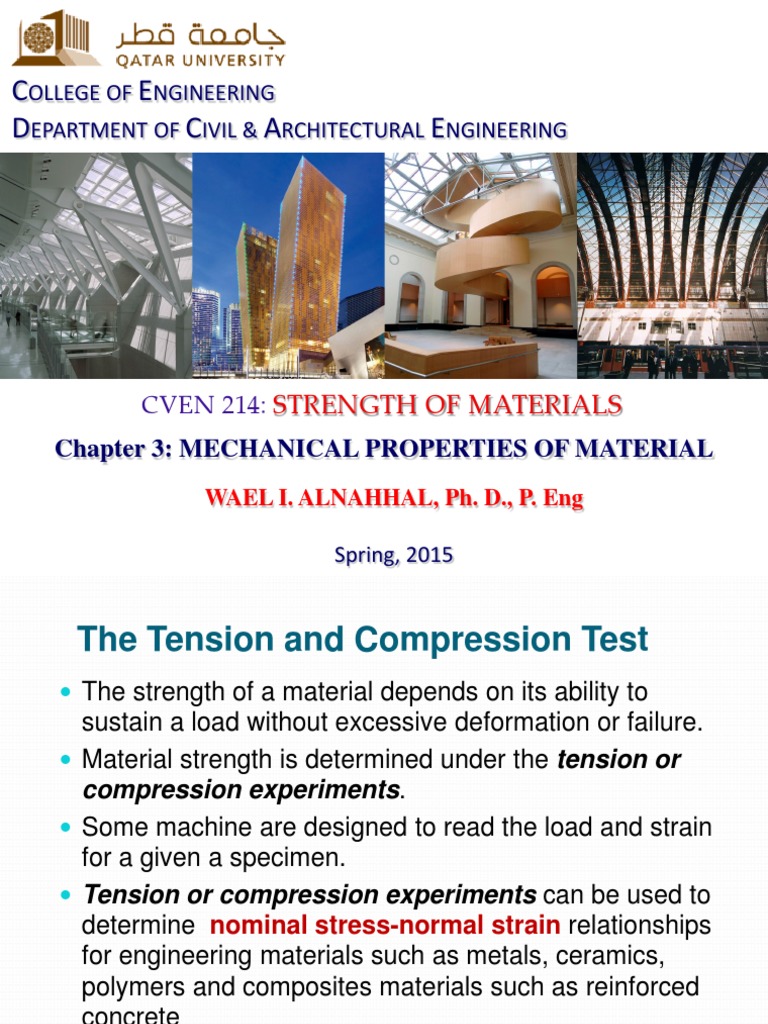 CVEN214 - Lecture 3 Mechanical Properties of Materials - Dr. Wael Alnahhal | Download Free PDF ...