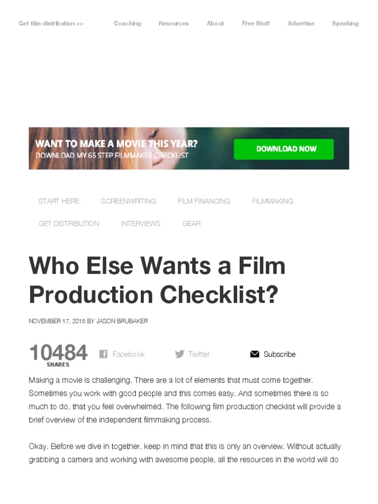 The Official 65 Step Film Production Checklist | PDF | Filmmaking ...