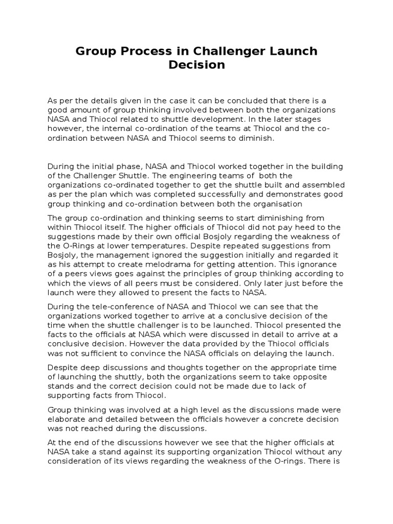 Breakdown of Effective Group Decision Making: An Analysis of the Failed ...