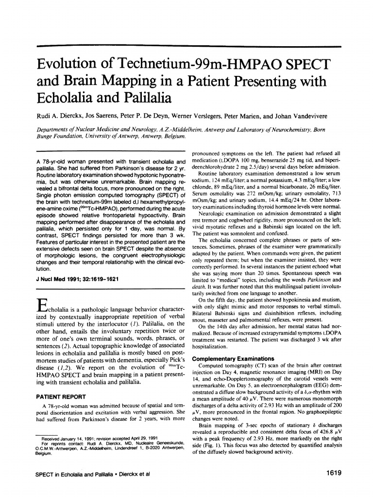 Evolution of Technetium-99m-HMPAO SPECT and Brain Mapping in A Patient ...