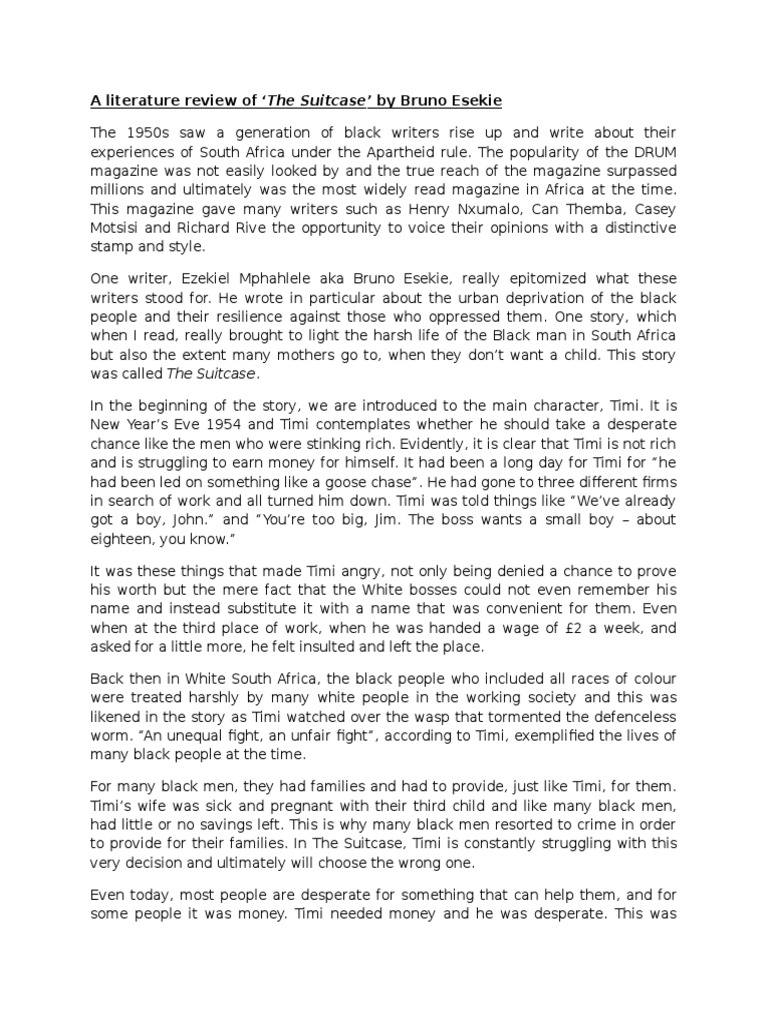 The Suitcase: Literature Review | PDF | Mystery, Thriller & Crime Fiction