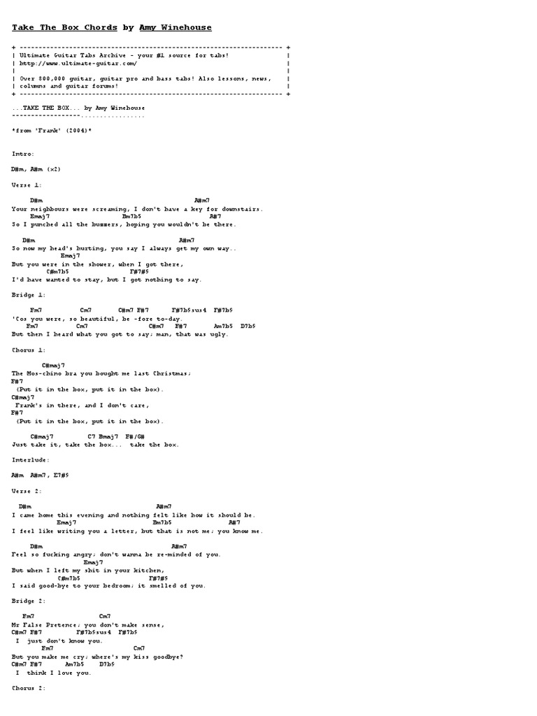 Take The Box Chords by Amy Winehouse at Ultimate-Guitar | PDF