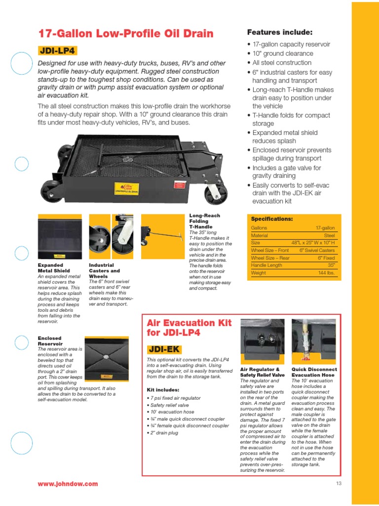 17-Gallon Low-Profile Oil Drain: Jdi-Lp4 | PDF | Valve | Land Vehicles