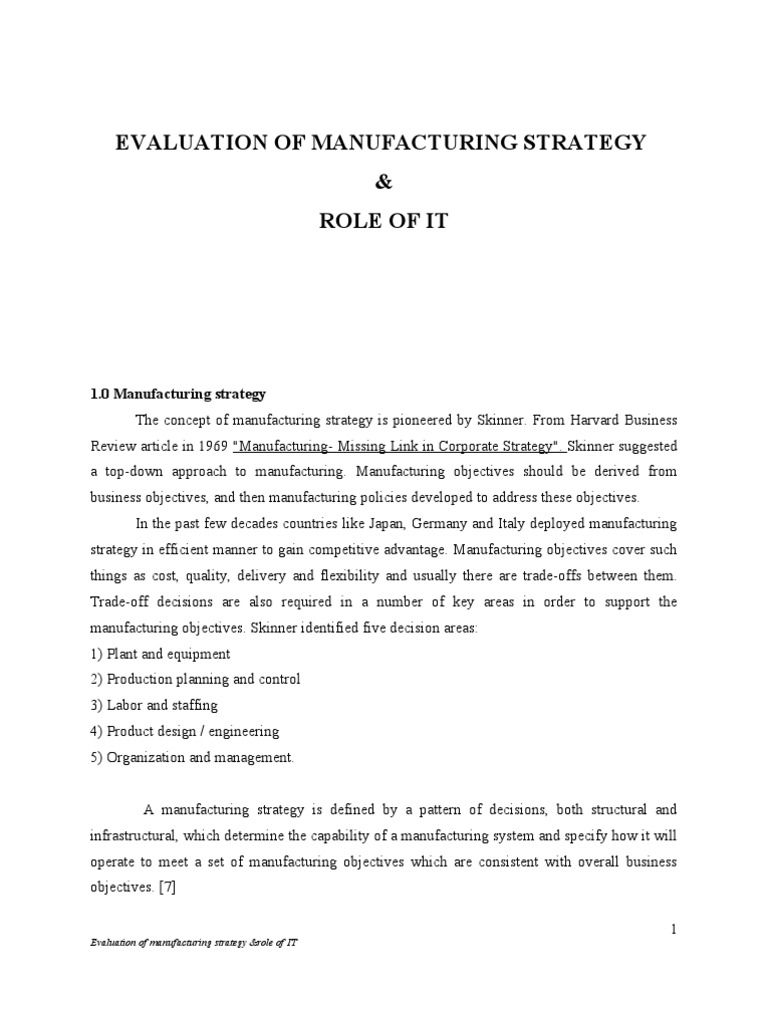 Manufacturing Strategy and IT Evaluation | PDF | Strategic Management ...
