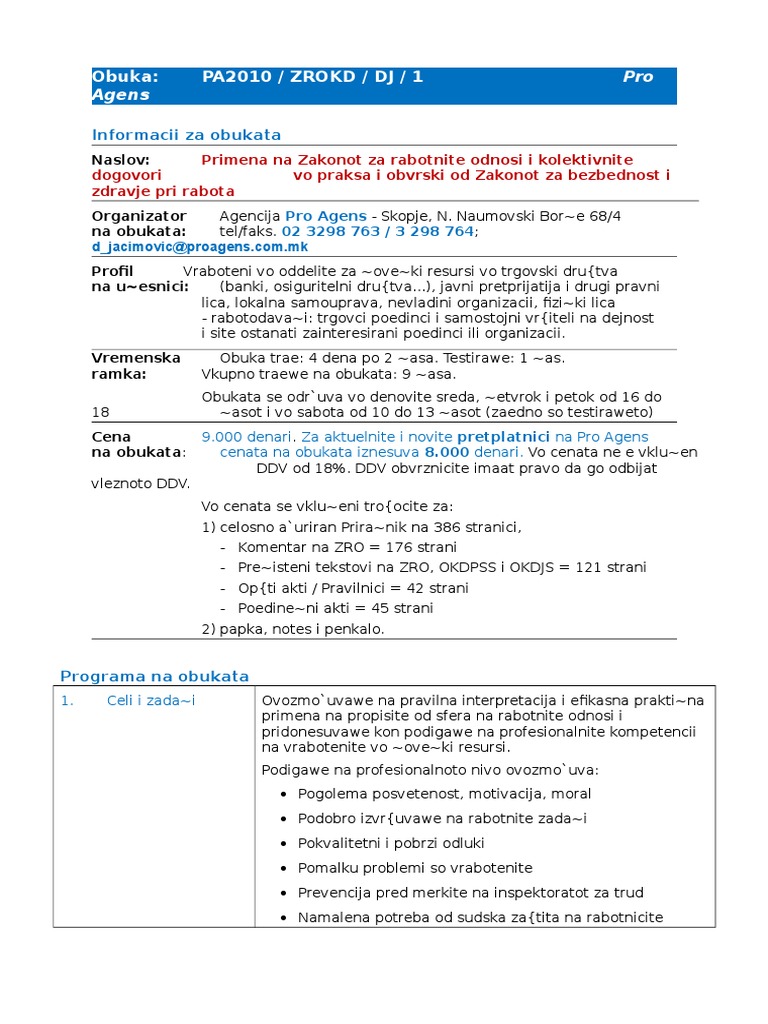 Programa Za Obuka - Zro | PDF