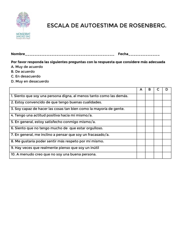 Autoestima de Rosenberg | PDF