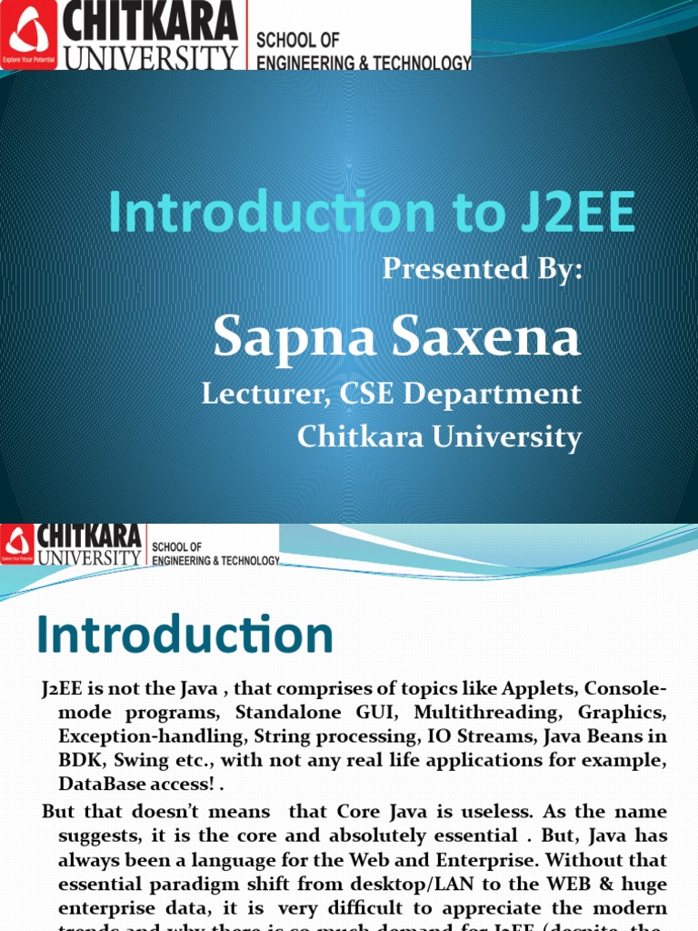 Introduction To J2EE: Sapna Saxena | PDF | Java (Programming Language) | Databases