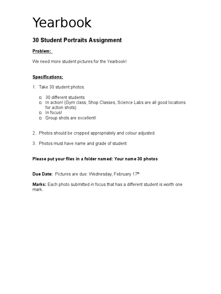 Yearbook Photo Assignment | PDF