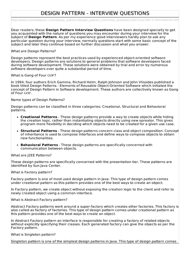 Design Pattern Interview Questions | Download Free PDF | Class ...