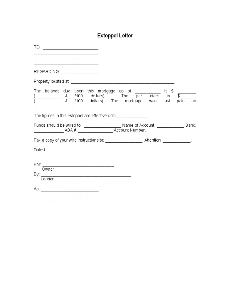 Estoppel Letter Template for Real Estate | PDF | Finance & Money Management