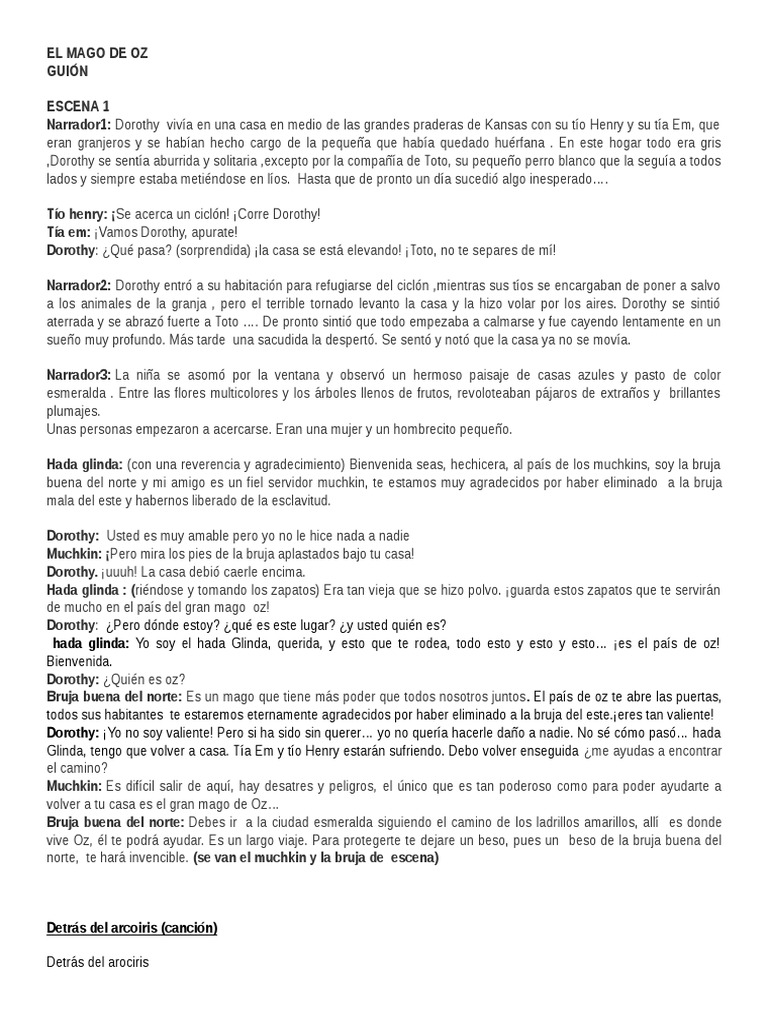 El Mago de Oz - Guion Teatro Infantil | PDF | Wizard Of Oz (Personaje ...