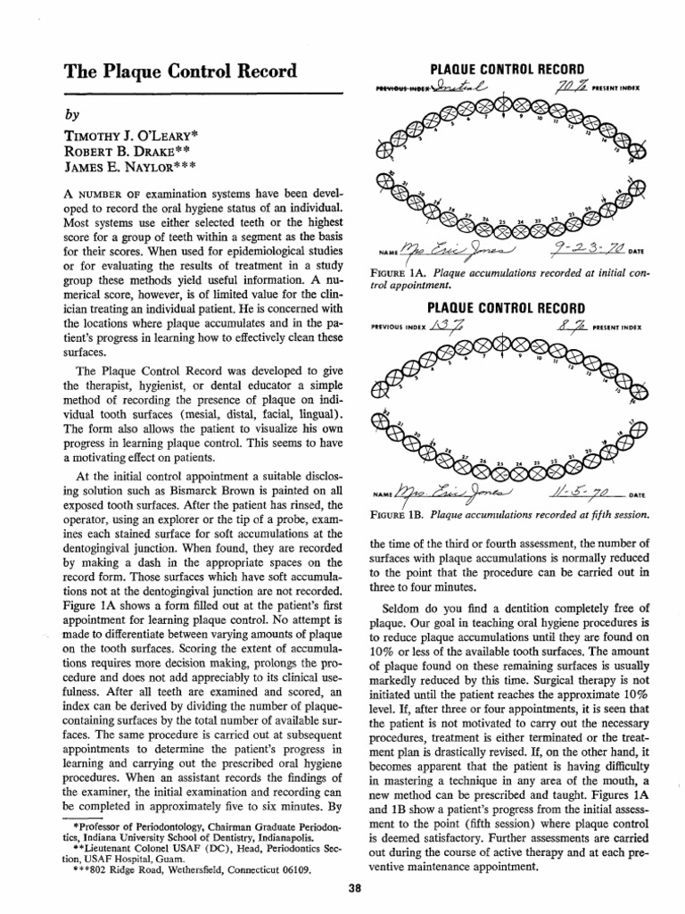 The plaque control record | Oral Hygiene | Periodontology