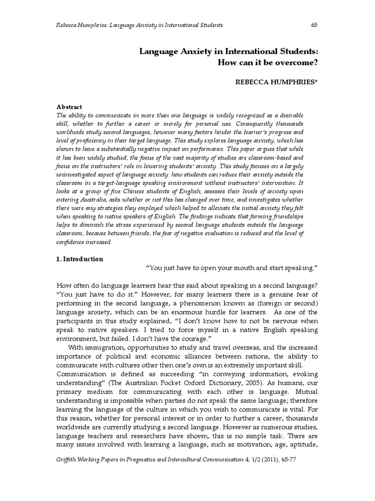 Overcoming Language Anxiety in Students | PDF | Second Language ...