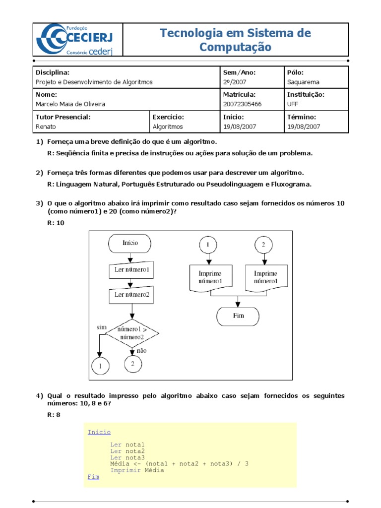 Informática - Algoritmos Resolvidos | PDF | Algoritmos | Formalismo ...