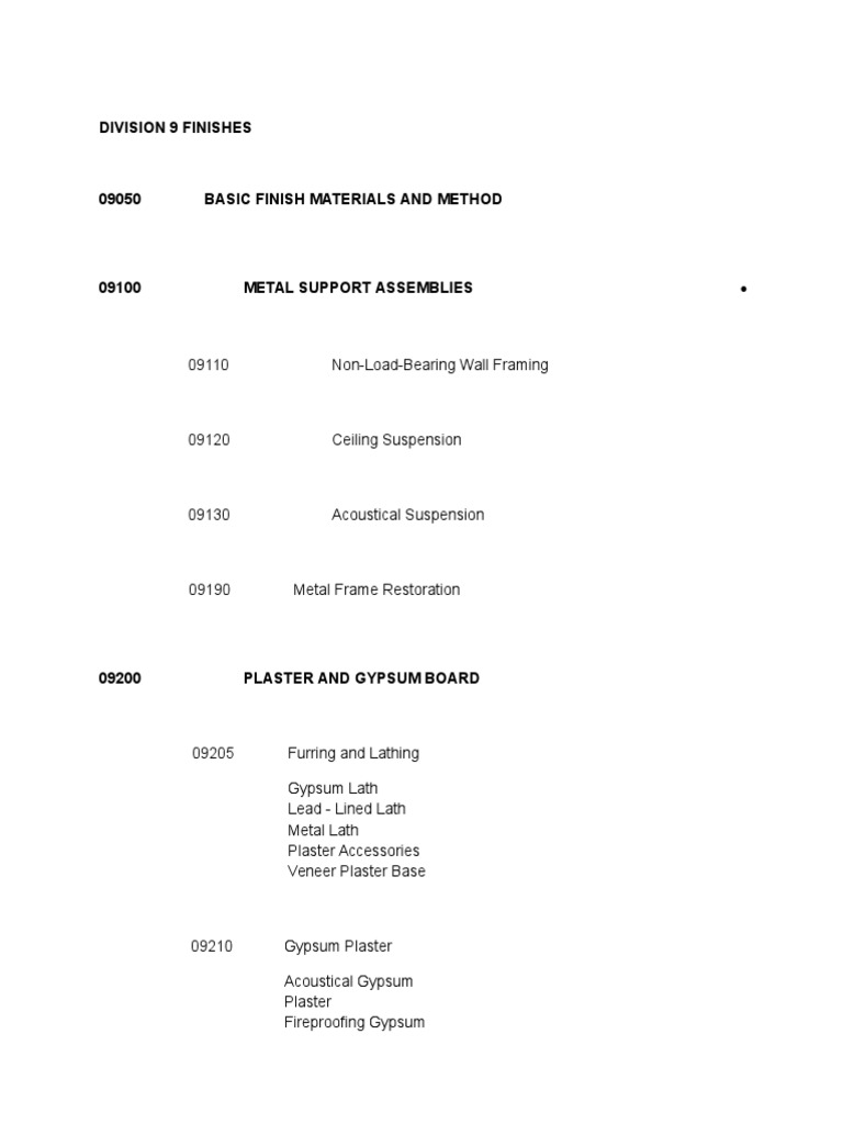 Division 9 Finishes Overview | PDF | Flooring | Framing (Construction)