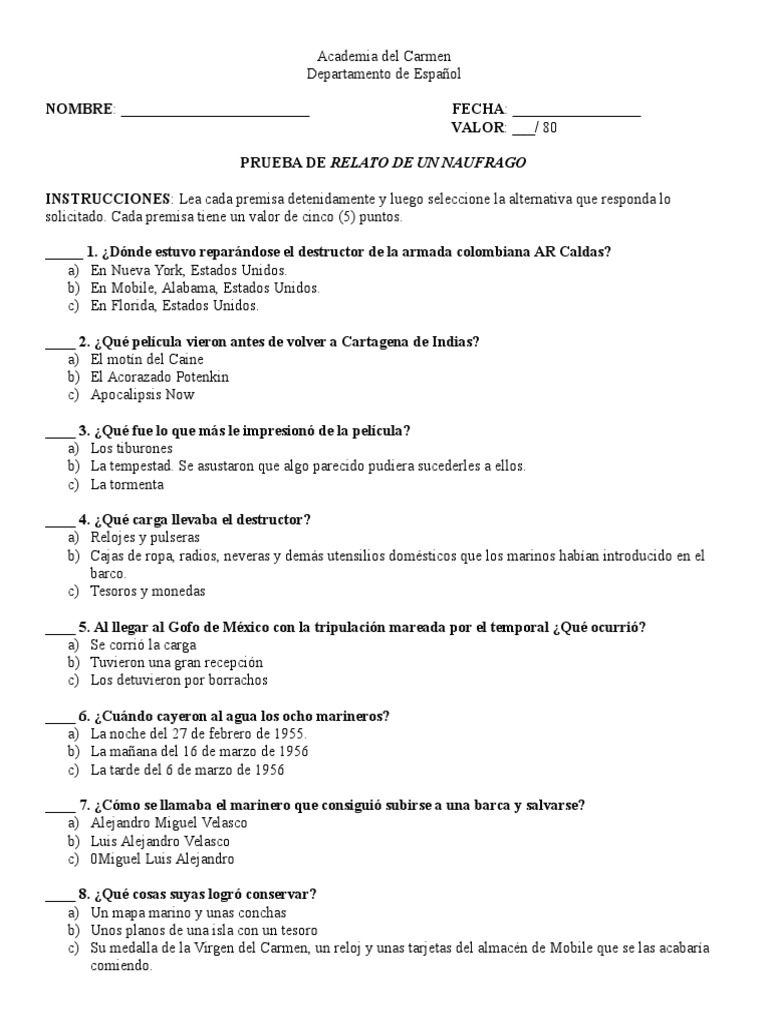 Quizz Relato de Un Naufrago | PDF | Violencia | Agitación