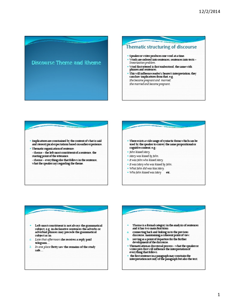 Discourse Theme and Rheme | PDF | Sentence (Linguistics) | Rules