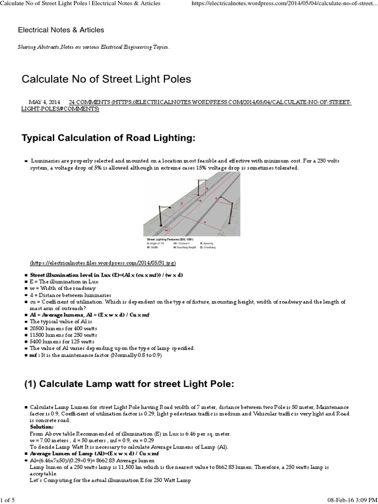 Street Light Pole Design Calculations | PDF | Lighting | Street Light