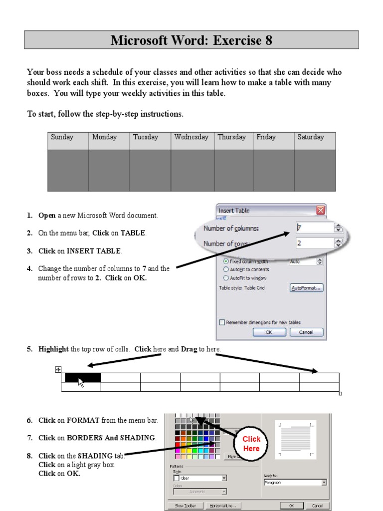Word Exercise 8 - Tables | PDF