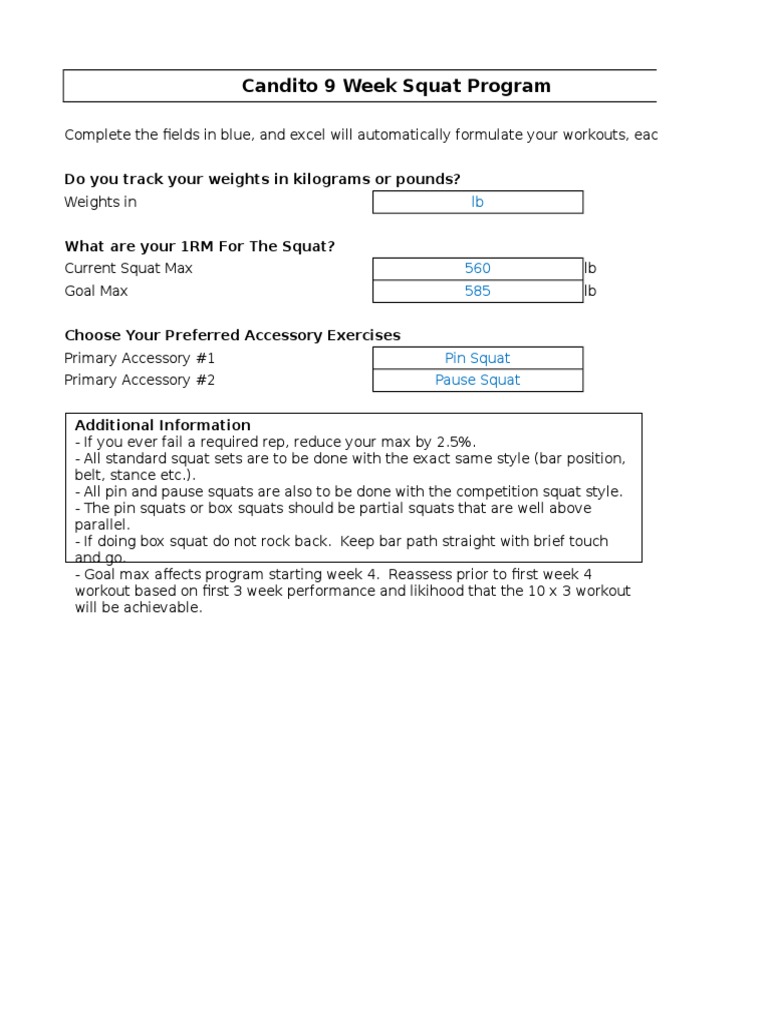 Candito 9 Week Advanced Squat Program | PDF | Recreation | Weightlifting