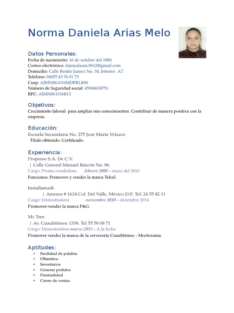 Curriculum Norma Daniela Arias Melo | PDF