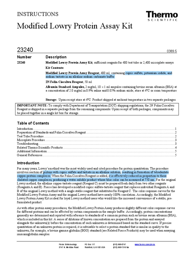 Modified Lowry Protein Assay | PDF | Absorbance ...