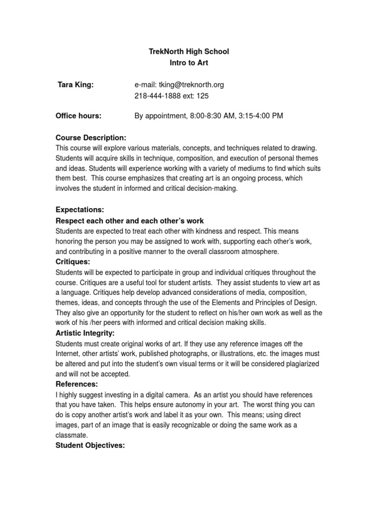 Intro To Art Syllabus | PDF | Decision Making | Design