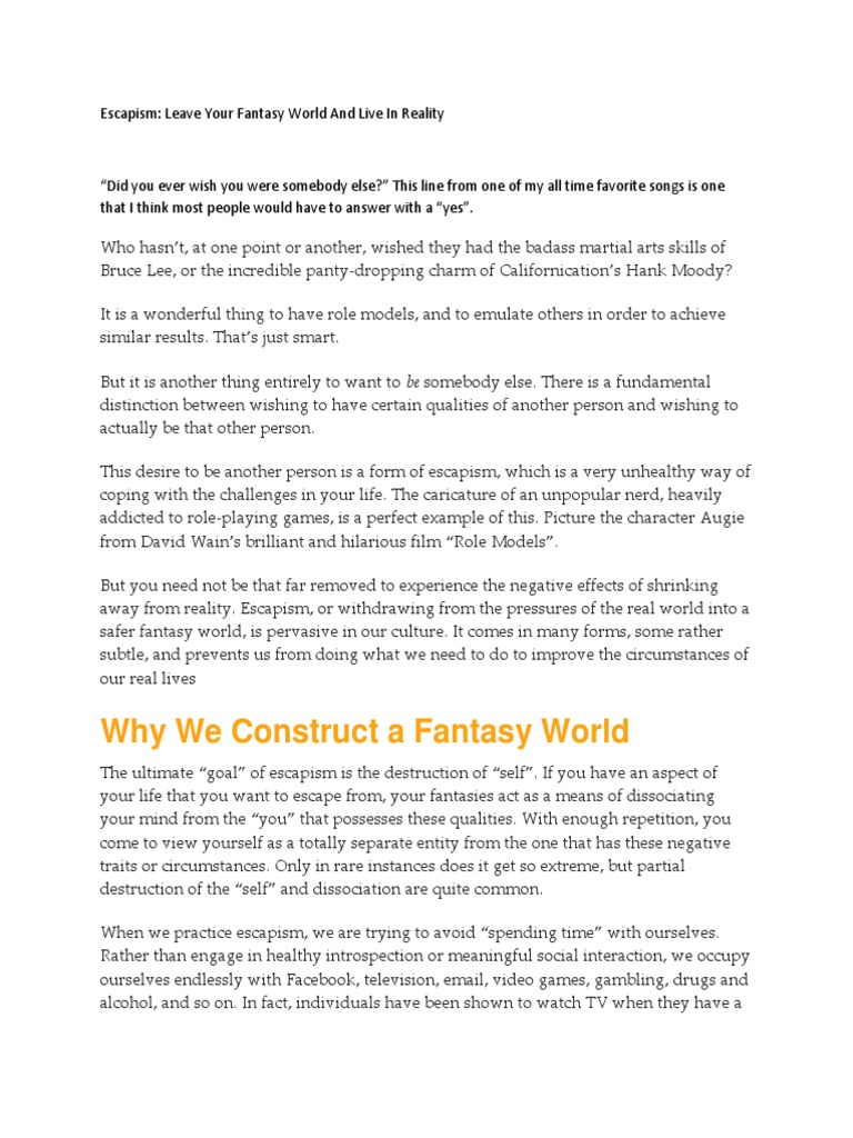 Escapism | PDF | Coping (Psychology) | Depression (Mood)