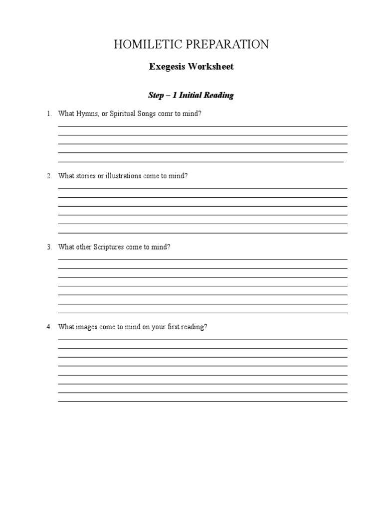 Homiletic Preparation: Exegesis Worksheet | PDF | Religious Behaviour ...
