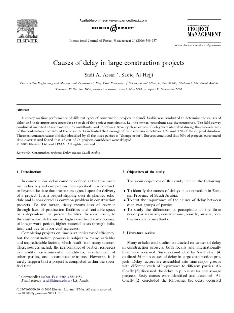 Cause of Delay in Large Construction Projects | PDF | Correlation And ...