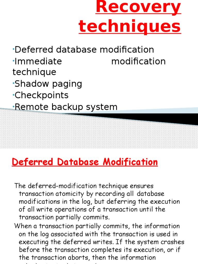Recovery Techniques dbms | Database Transaction | Backup | Free 30-day ...
