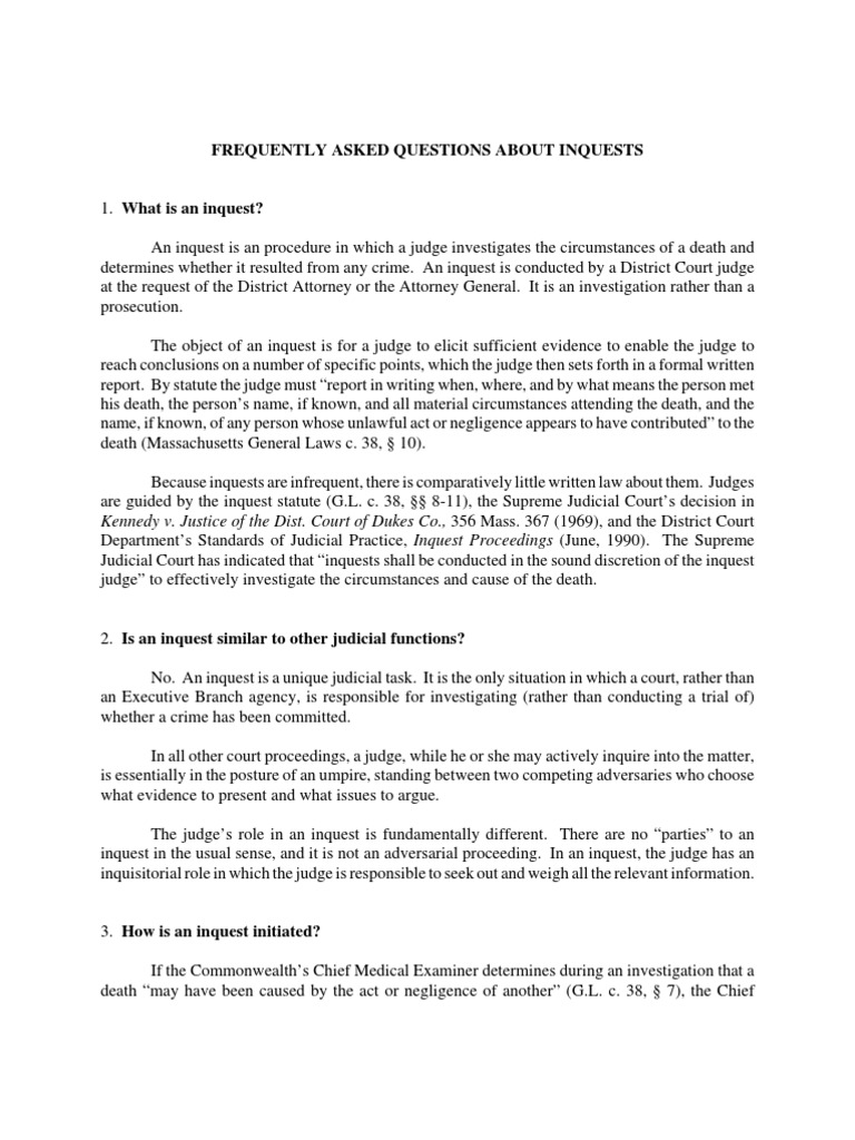 Court System FAQs On Inquests | Download Free PDF | Witness | Evidence ...
