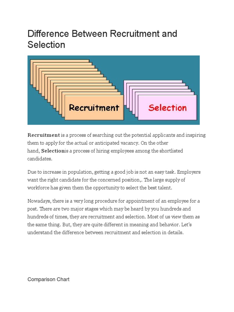 Difference Between Recruitment and Selection | PDF | Recruitment ...