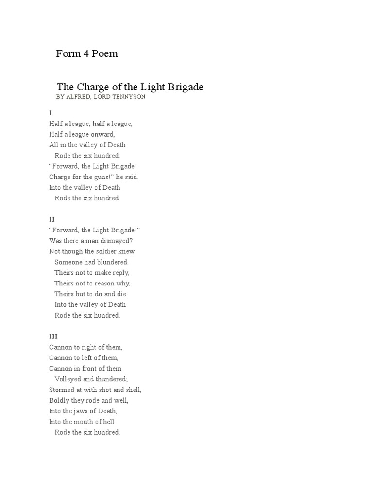 Charge Of The Light Brigade Poem Poetry In Context: "The Charge Of The