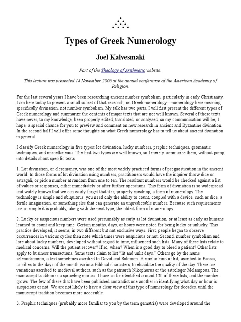 Types of Greek Numerology | PDF | Divination | Religion And Belief