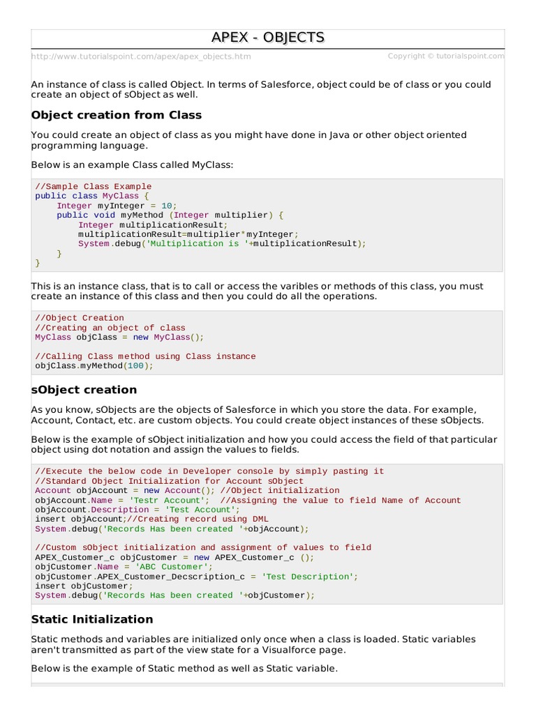 Apex - Objects | PDF | Object (Computer Science) | Class (Computer ...