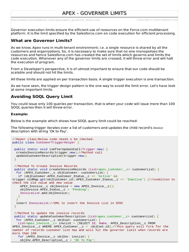 Apex - Governor - Limits PDF | PDF | Salesforce.Com | Computer Engineering