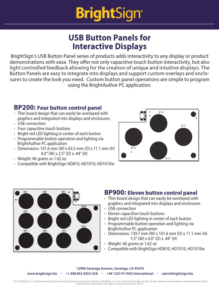 BrightSign BP200 BP900 Datasheet Rev2 PDF | PDF