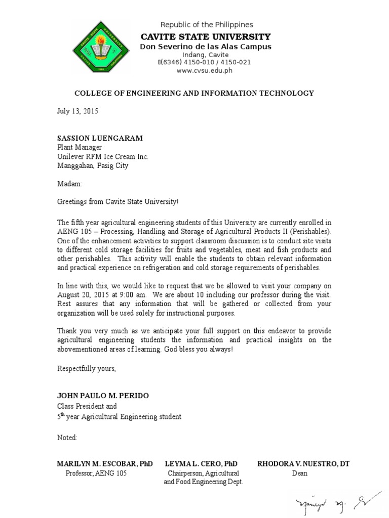 Request Letter for Cold Storage Plant Visit_RFM Ice Plant ...