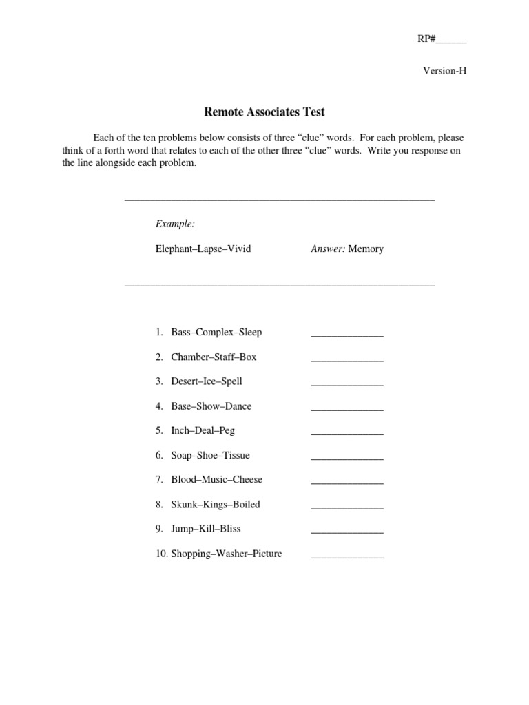 Remote Associates Test | PDF