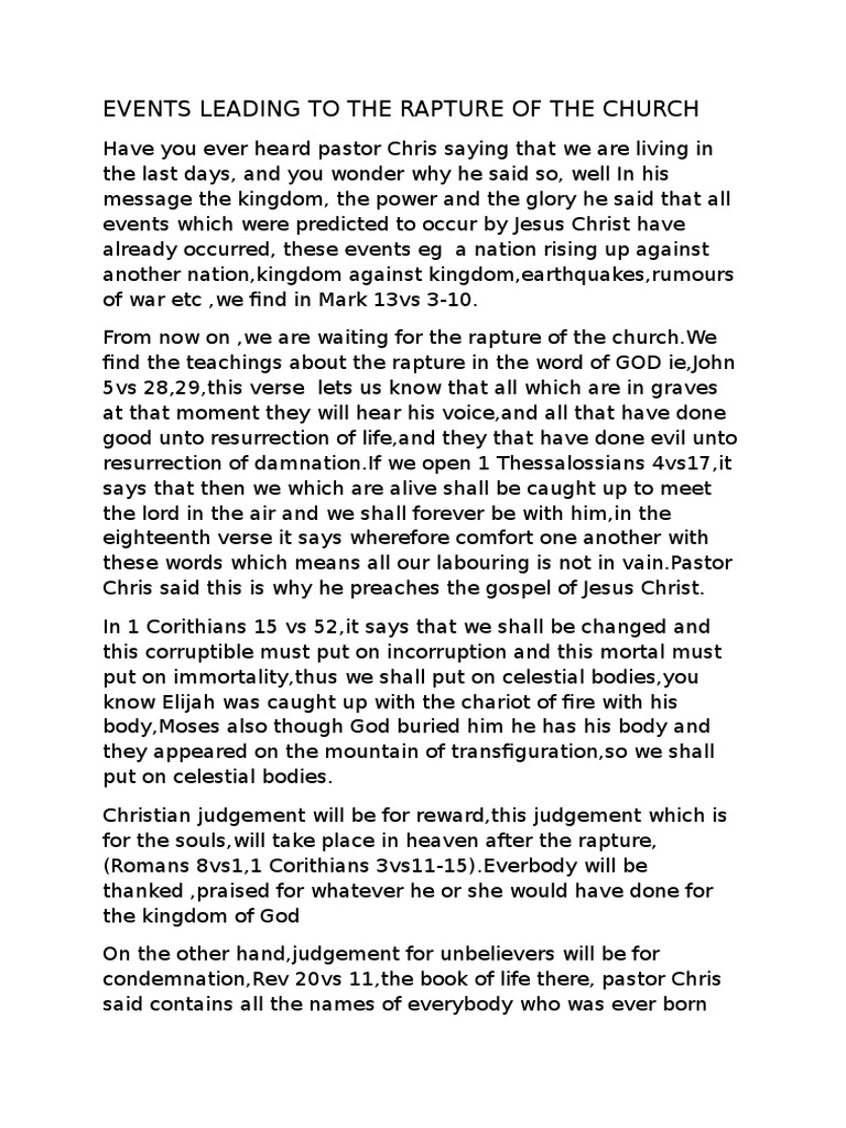 Events Leading To The Rapture of The Church | PDF | John The Baptist ...