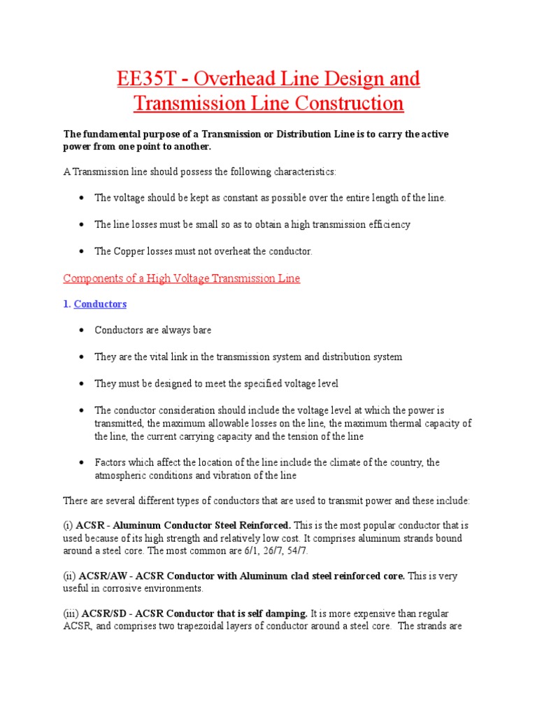 Overhead Line Design and Transmission Line Construction | PDF ...