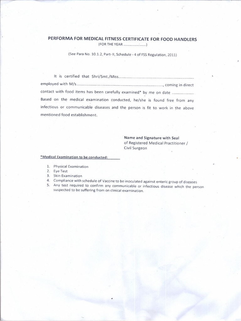 Proforma For Medical Fitness Certificate | PDF